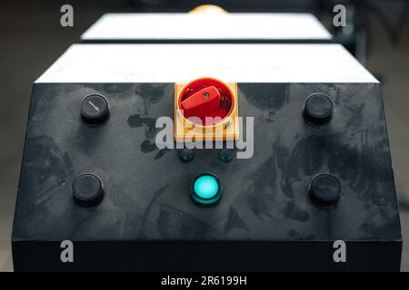 Control panel of a car lift hoist crane in auto service garage Stock ...