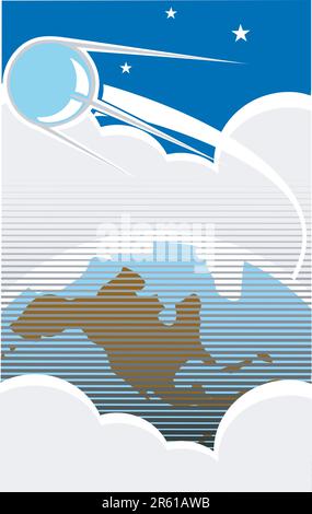 flying rocket over the clouds in papercut style Stock Vector Image ...