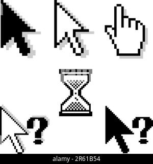 Arrow pixel icon shadow, web cursor click mouse symbol, computer pointer vector illustration ...
