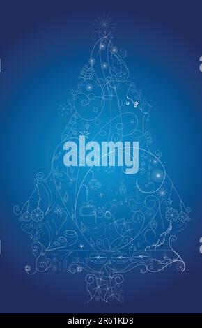 Hand drawn Christmas tree in minimalistic design. Continuous one line ...