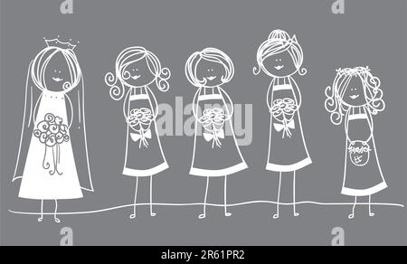 Bride, bridesmaids and flower girl lined up Stock Vector Image & Art ...