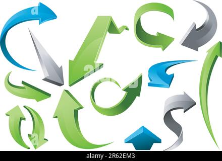 Three-dimensional Arrow Signs Set of different shapes Stock Vector ...