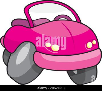 Pink cartoon car isolated on white background, colorful automobile flat ...