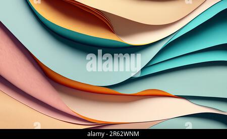 Unorganized sheets of muted color paper stacked on top of each other ...