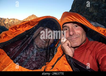 Climbing couple at bivouac below Mt Stuart. Washington State. USA Stock ...