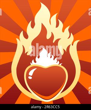 Red heart on fire. Decorative hearts. Isolated vector illustration on ...