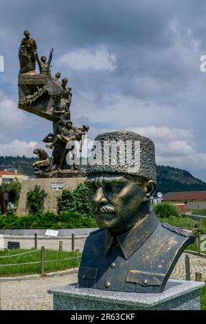 A statue in Memorial Park at Eceabat in Turkiye of Ottoman war hero ...