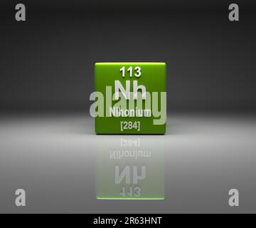 Cube with Nihonium number 113 periodic table, 3d rendering Stock Photo ...