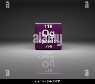 Cube with Oganesson number 118 periodic table Stock Photo - Alamy