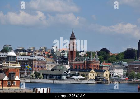 06 june 2023/ View of Swedish town Helsingborg habour and city from ...