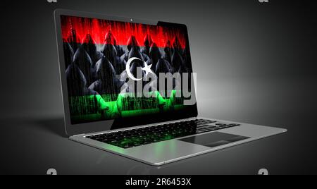 Libya - country flag and hackers on laptop screen - cyber attack concept Stock Photo - Alamy