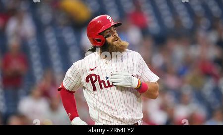 Philadelphia Phillies' Brandon Marsh plays during a baseball game ...