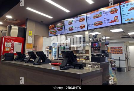 Interior service counter of a Burger King fast food restaurant in ...