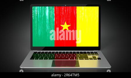 Cameroon - country flag and binary code on laptop screen - 3D ...