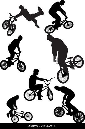 silhouette of bmx riders on a white background. Vector illustration ...
