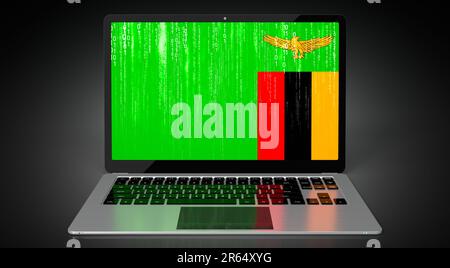 Zambia flag on laptop screen isolated on white. 3D illustration render ...