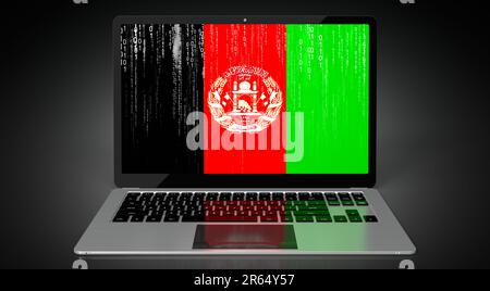 Afghanistan - country flag and binary code on laptop screen - 3D ...