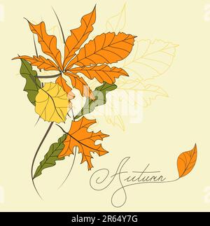 Illustration of stylized leaf with chestnut. Decorative autumn plant ...