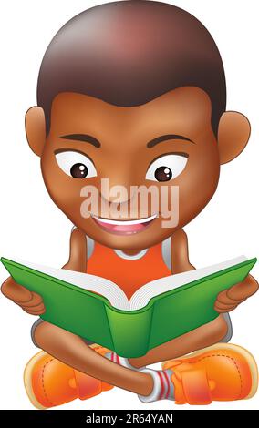 A black african boy reading book illustration Stock Vector Image & Art ...
