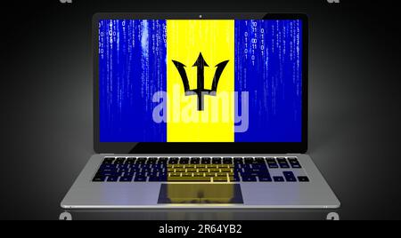 Barbados - country flag and binary code on laptop screen - 3D ...