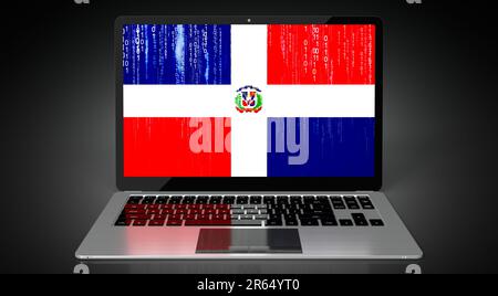Dominican Republic - country flag and binary code on laptop screen - 3D ...
