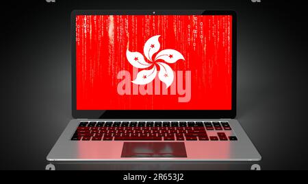Hong Kong - country flag and binary code on laptop screen - 3D ...