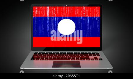 Laos - country flag and binary code on laptop screen - 3D illustration ...