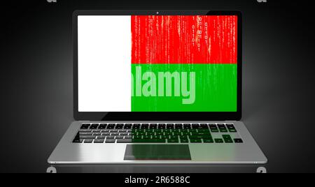 Madagascar - country flag and binary code on laptop screen - 3D ...