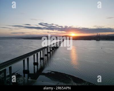 An aerial view of Tay Road Bridge in Dundee, Scotland at sunset Stock ...