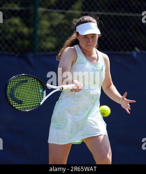 Daria Snigur in action against Emma Raducanu on day four of the ...