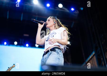 American singer and songwriter Fletcher in concert at Boston Calling in ...