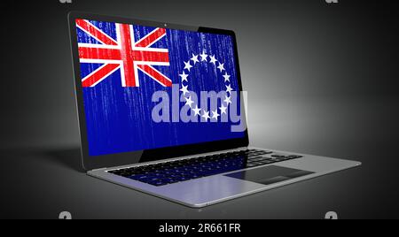 Cook Islands - country flag and binary code on laptop screen - 3D ...