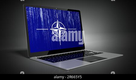 NATO - country flag and binary code on laptop screen - 3D illustration ...
