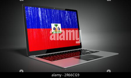 Haiti - country flag and binary code on laptop screen - 3D illustration ...
