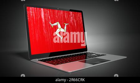 Isle of Man - country flag and binary code on laptop screen - 3D ...