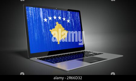 Kosovo - country flag and binary code on laptop screen - 3D ...