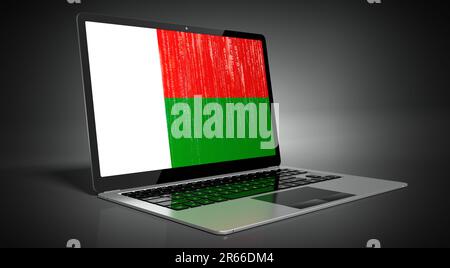 Madagascar - country flag and binary code on laptop screen - 3D ...