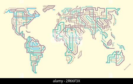 Editable vector illustration of the world in the style of an ...