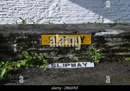 slipway signs, polperro, cornwall Stock Photo - Alamy