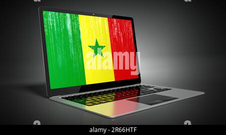 Senegal - country flag and binary code on laptop screen - 3D ...