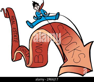 Cartoon image depicting up and down of volatile financial market Stock ...
