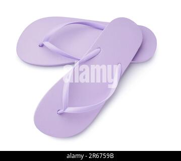 Pair of stylish lilac flip-flops on white background Stock Photo - Alamy