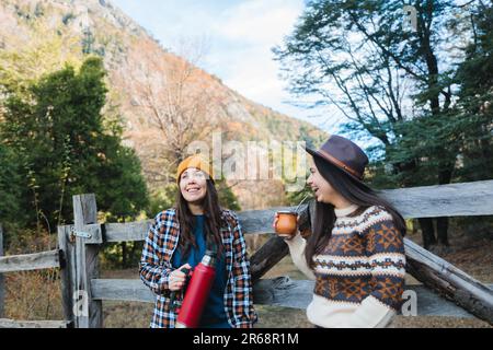 Joyful Young Women Enjoying Yerba Mate Together in the Countryside ...