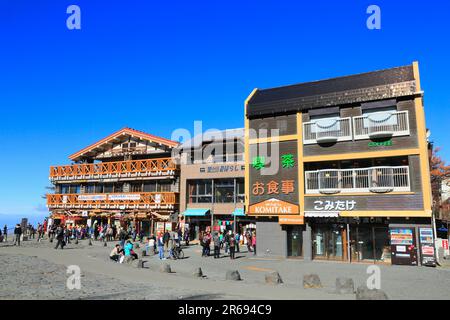 The rest house at the fifth station of Mount Fuji and the view in the ...