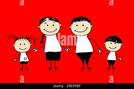 Happy family smiling together, drawing sketch Stock Vector Image & Art ...