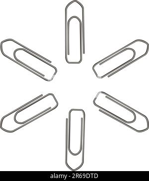 Pin paper clip. Realistic silver metal glossy fasteners on white sheet ...