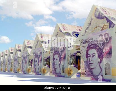 A concept of pound bank notes folded into the shape of a mass of simple ...