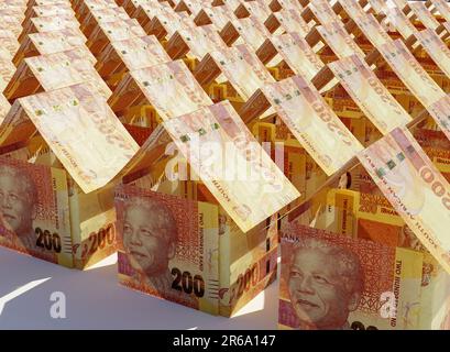 A concept of rand bank notes folded into the shape of a mass of simple ...