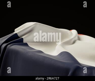 A france flag draped over a stone plinth on an isolated dark studio ...