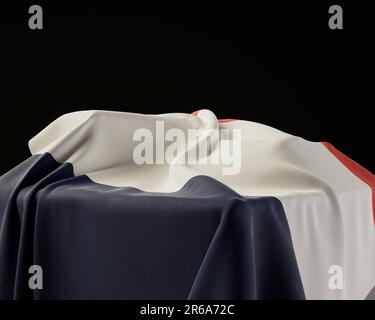 A france flag draped over a stone plinth on an isolated dark studio ...
